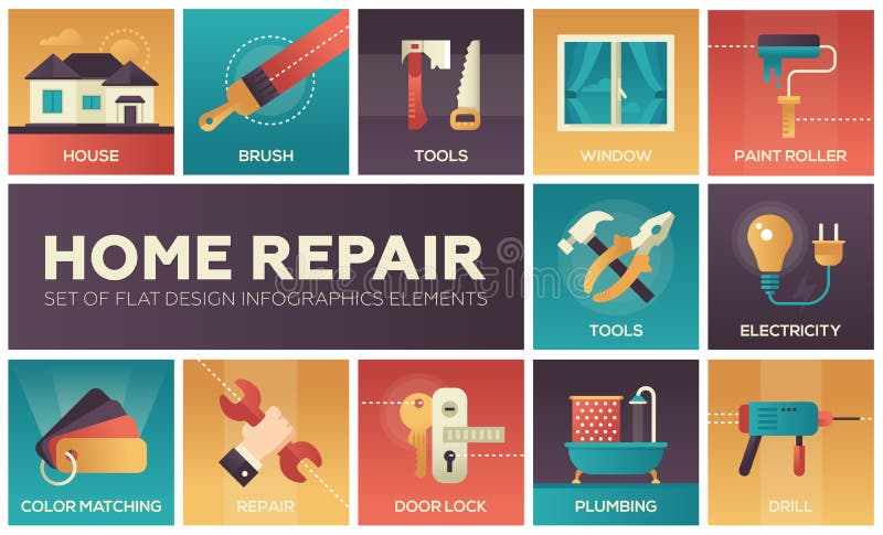 Home Repair - Vector Modern Flat Design Icons Set Stock Vector ...