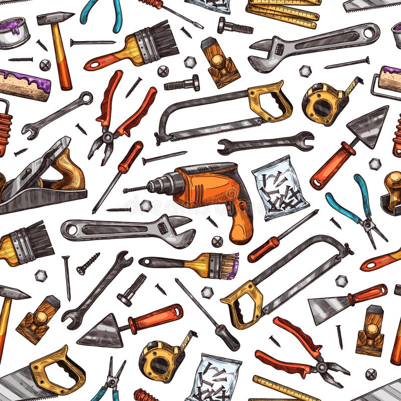 Home Repair Work Tools Sketch Seamless Pattern Stock Vector ...