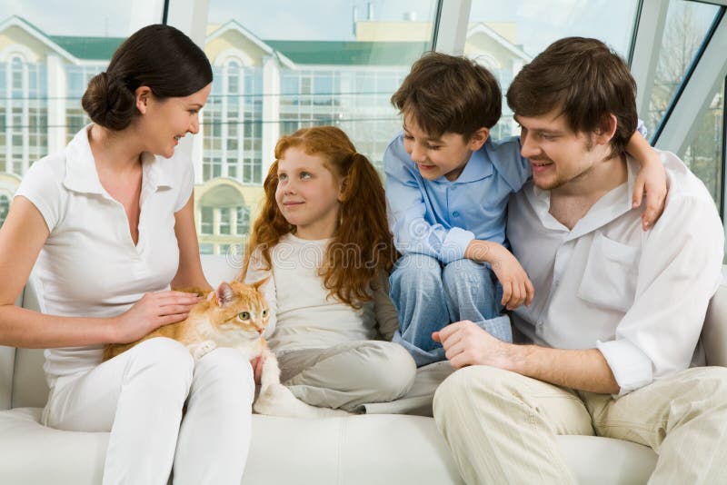 Happy family with a dog stock photo. Image of handsome - 463862