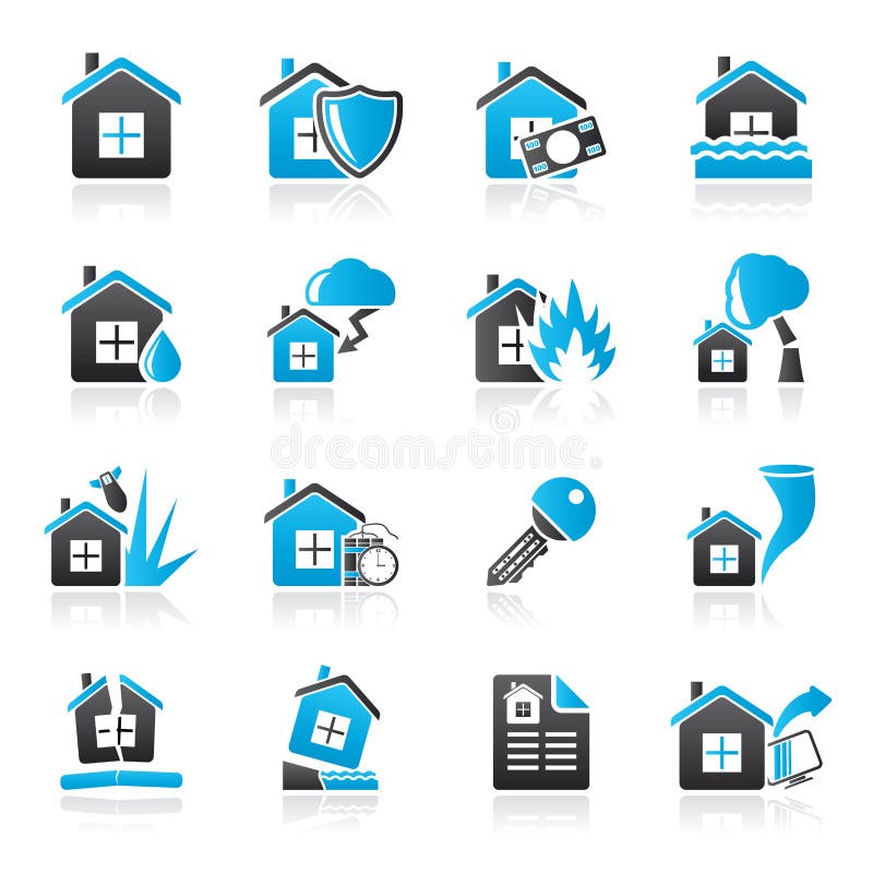 Home Risk and Insurance Icons Stock Vector - Illustration of damage ...