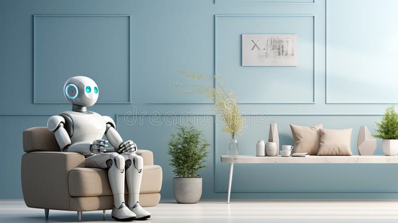 Home Robot Assistant in Modern Minimalist Interior. Stock Illustration ...
