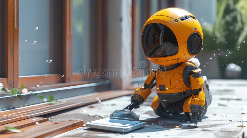Home Robot Cleaning the Area . Automated Cleaning Concept Stock Photo ...