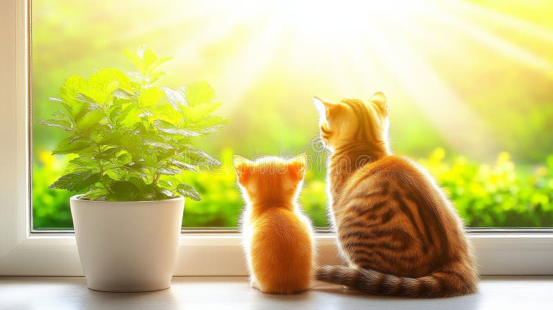 The Home S Interior Features Kittens Gathered at the Window, Taking in ...