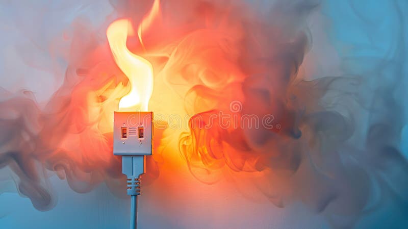 Home Safety Threat, Electric Plug with Fire and Smoke . Generative Ai ...