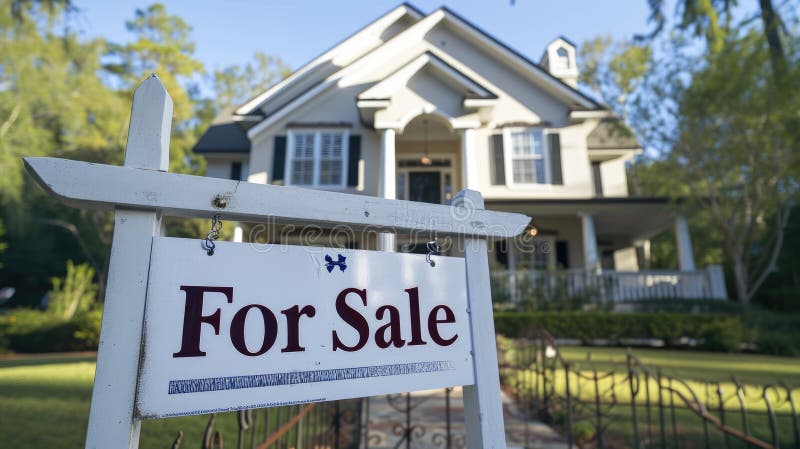 Home for Sale Sign in Front of House Stock Image - Image of family ...