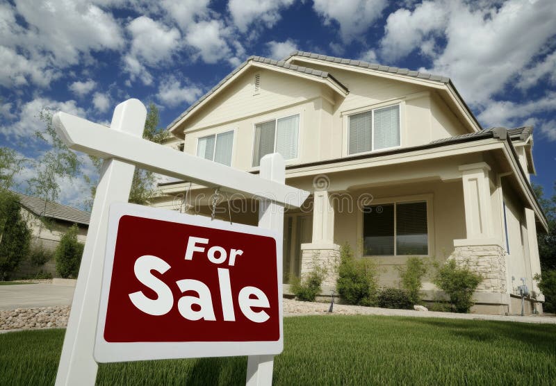 A Home with a for Sale Sign Placed in the Front Yard Stock Photo ...