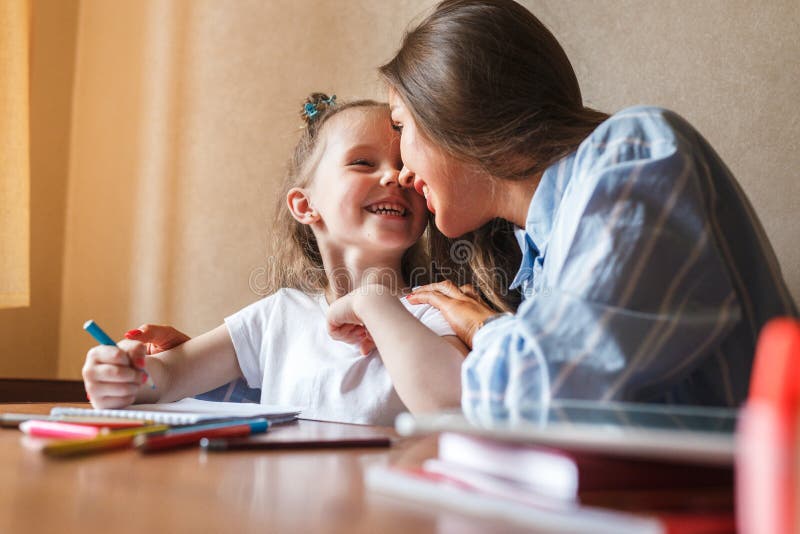 Home School Studying. Family Teaching Together at Home Stock Image ...