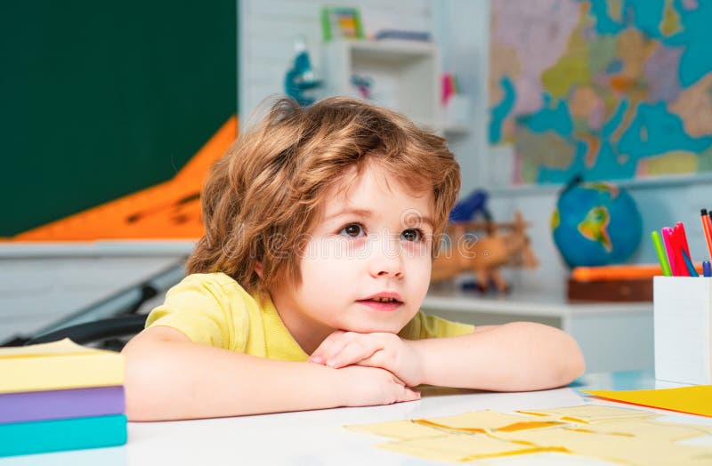 Home Schooling. Little Ready To Study. Little Children at School Lesson ...