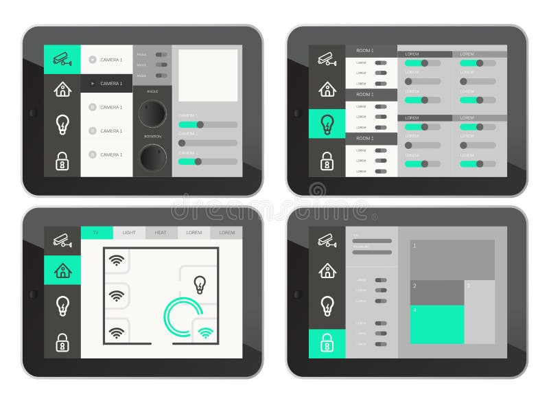 Home Security App Interface on Tablet Screen Stock Vector ...