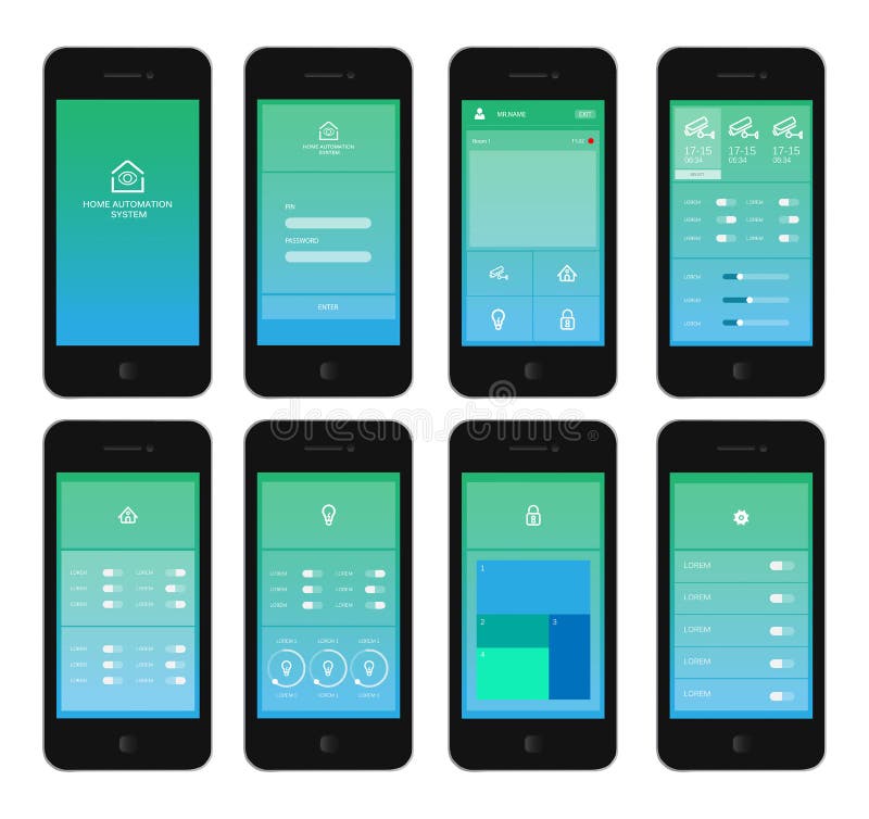 Home Security App Interface on Tablet Screen Stock Vector ...