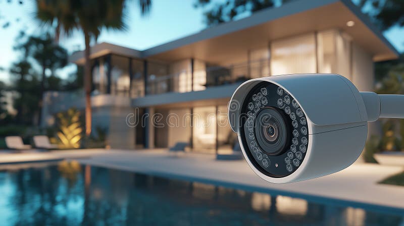 Home Security Camera Against Light Modern House Background Stock Photo ...