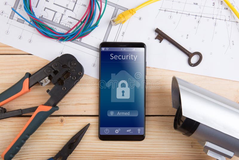 Home Security Concept Smartphone with Smart Home App and Surveillance ...