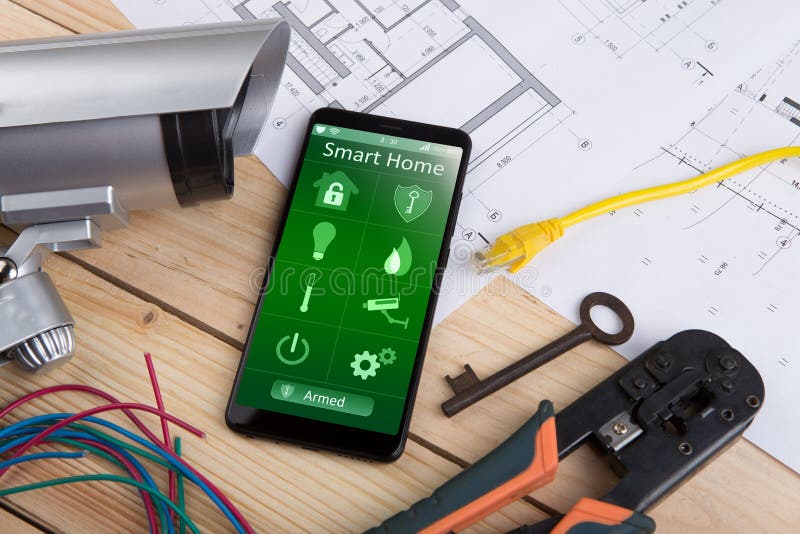 Home Security Concept Smartphone with Smart Home App and Surveillance ...