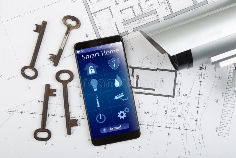 Home Security Concept Smartphone with Smart Home App and Surveillance ...