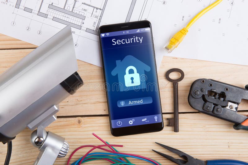 Home Security Concept Smartphone with Smart Home App and Surveillance ...