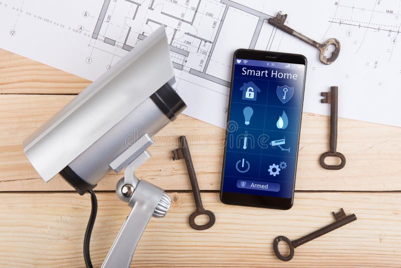 Home Security Concept Smartphone with Smart Home App and Surveillance ...