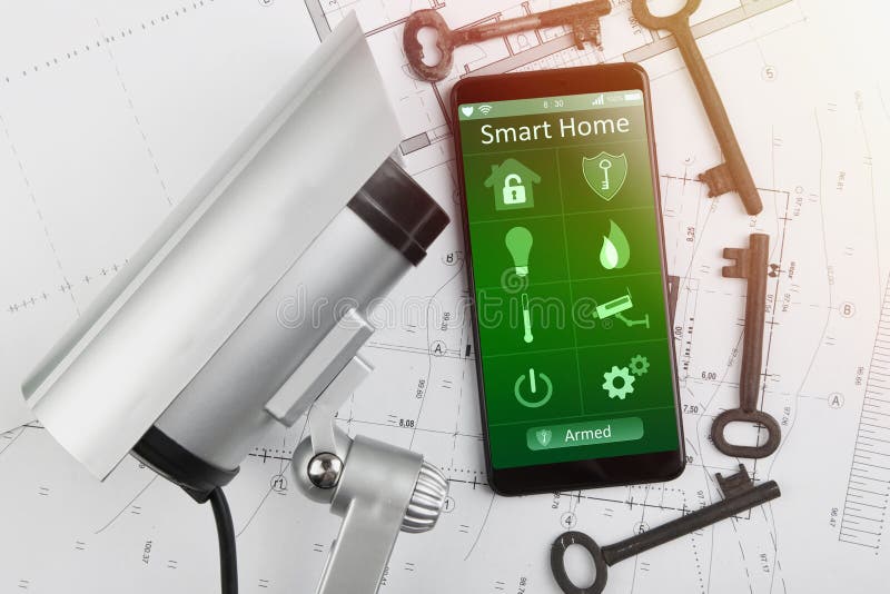 Home Security Concept Smartphone with Smart Home App and Surveillance ...