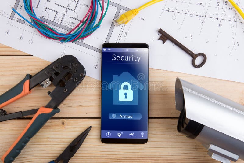 Home Security Concept Smartphone with Smart Home App and Surveillance ...