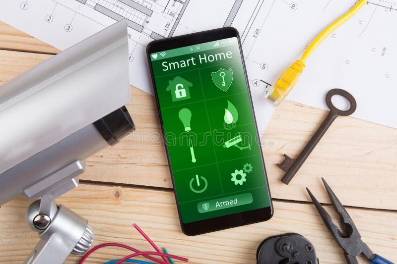 Home Security Concept Smartphone with Smart Home App and Surveillance ...