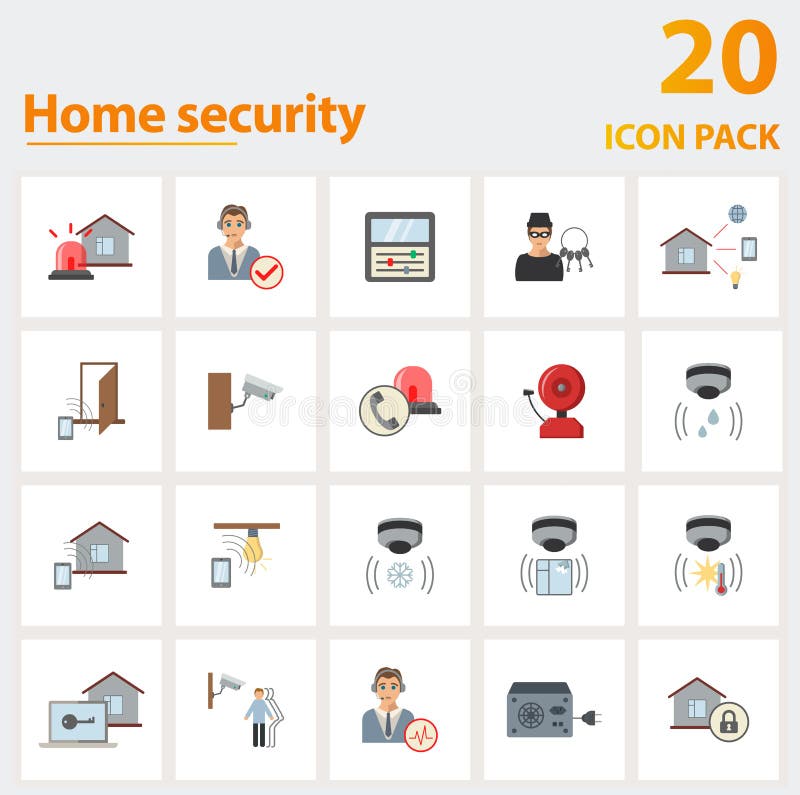 Home Security Icon Set. Collection of Simple Elements Such As the Alarm ...