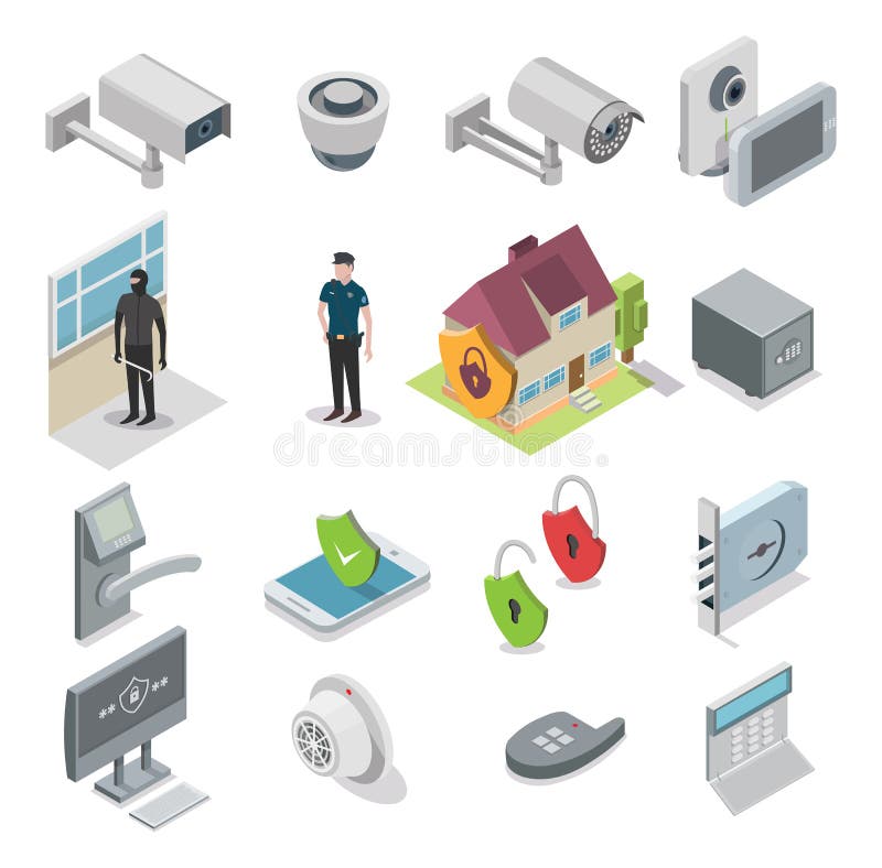 Home Security Isometric Icons Set Stock Vector - Illustration of icons ...