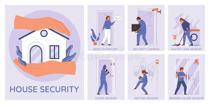 Home Security Infographic Set Stock Vector - Illustration of smart ...