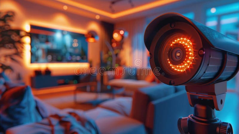 Home Security Innovation: CCTV Camera in Cozy Living Room Stock ...