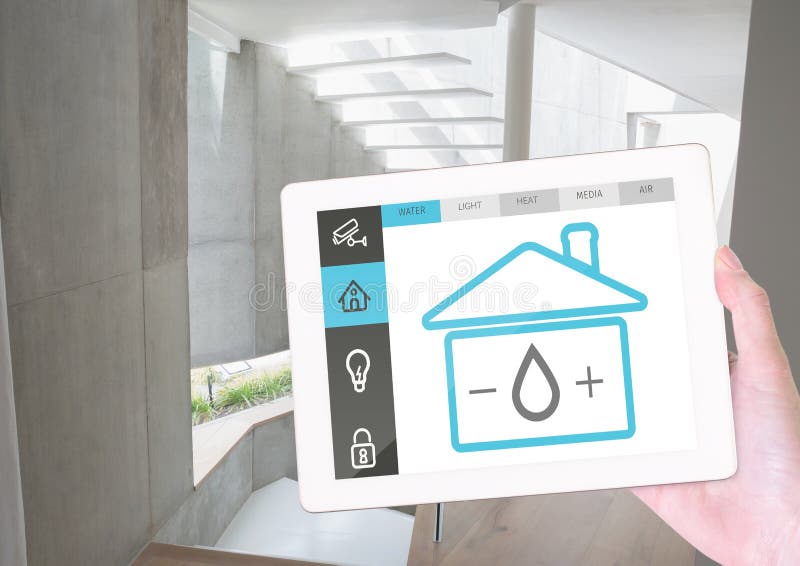 Home Security Interface on Tablet Pc Stock Photo - Image of gesturing ...