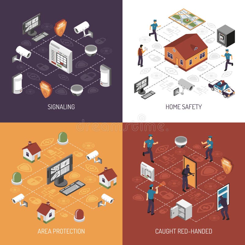 Home Security Isometric Icons Stock Vector - Illustration of alarm ...