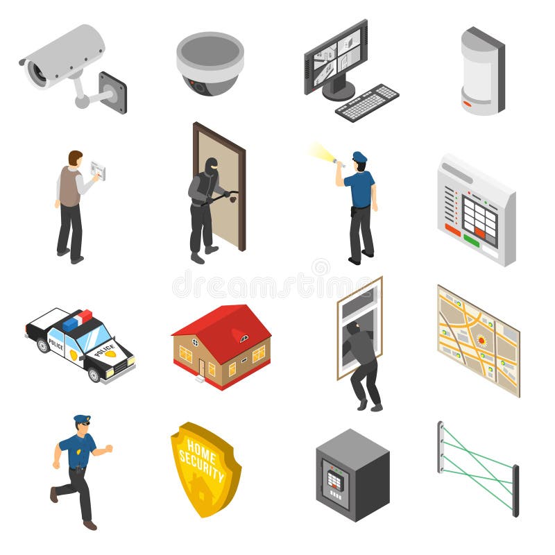 Home Security Isometric Icons Set Stock Vector - Illustration of icons ...