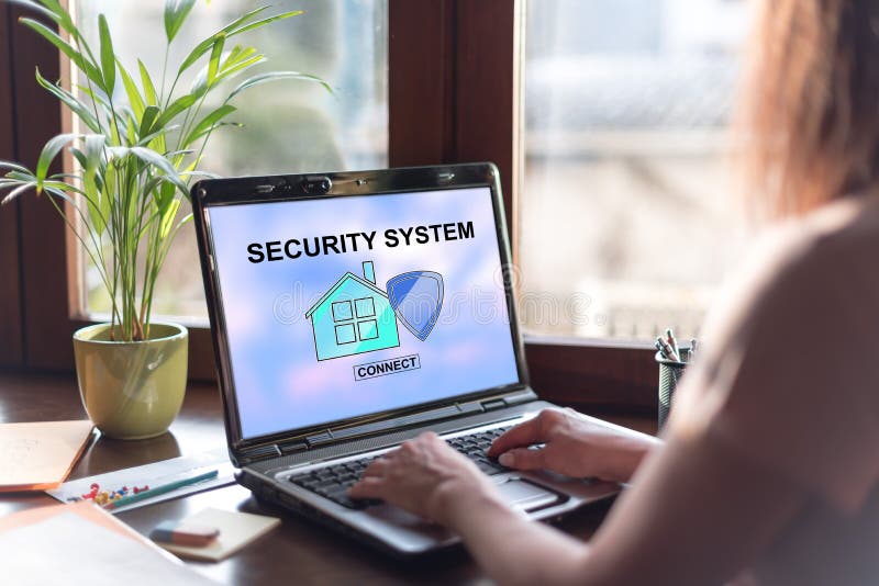 Home Security System Concept on a Laptop Screen Stock Photo - Image of ...