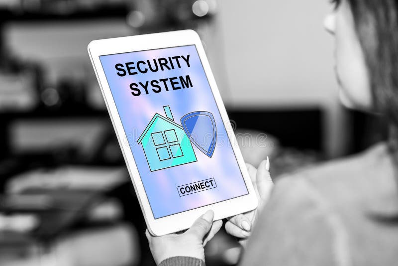 Home Security System Concept on a Tablet Stock Photo - Image of ...