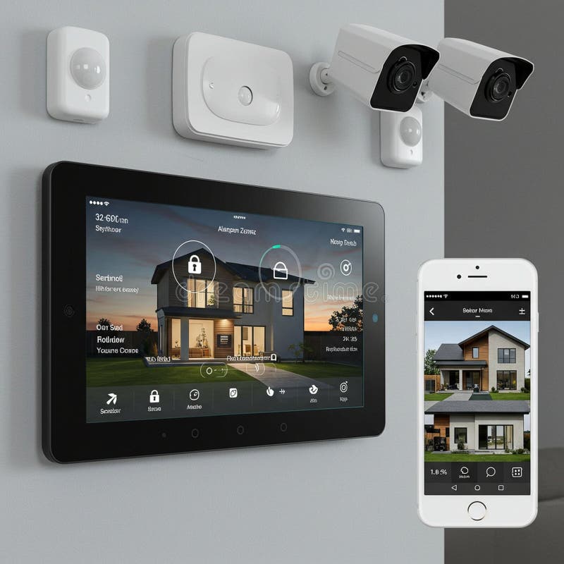 Home Security System Featuring a Tablet Display and Smartphone ...