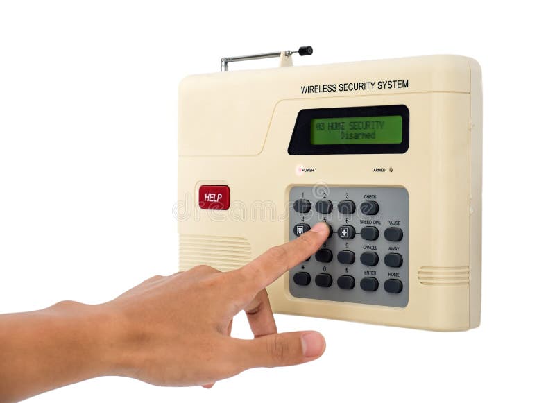 Home Security System with Hand Pushing Button, Isolated on White ...