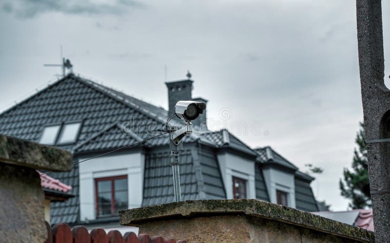 Home Security System. House Under CCTV Camera Surveillance Stock Photo ...