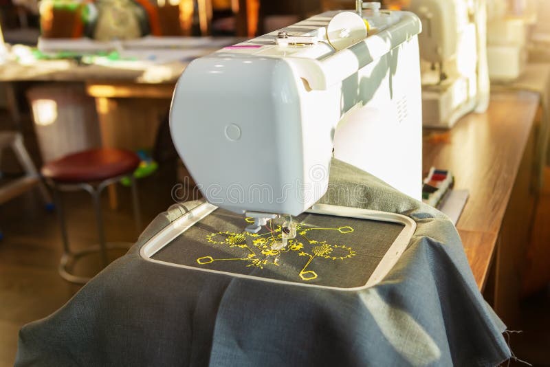 Home Sewing Workshop, Workplace, with a Modern Embroidery Machine ...