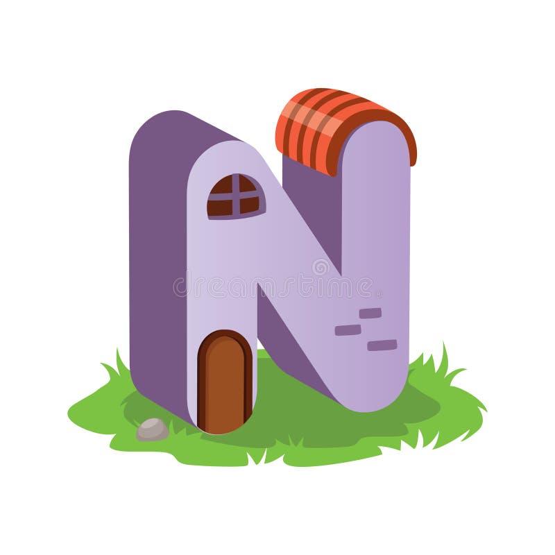 Home in the Shape of Alphabet N. Vector Illustration Decorative Design ...