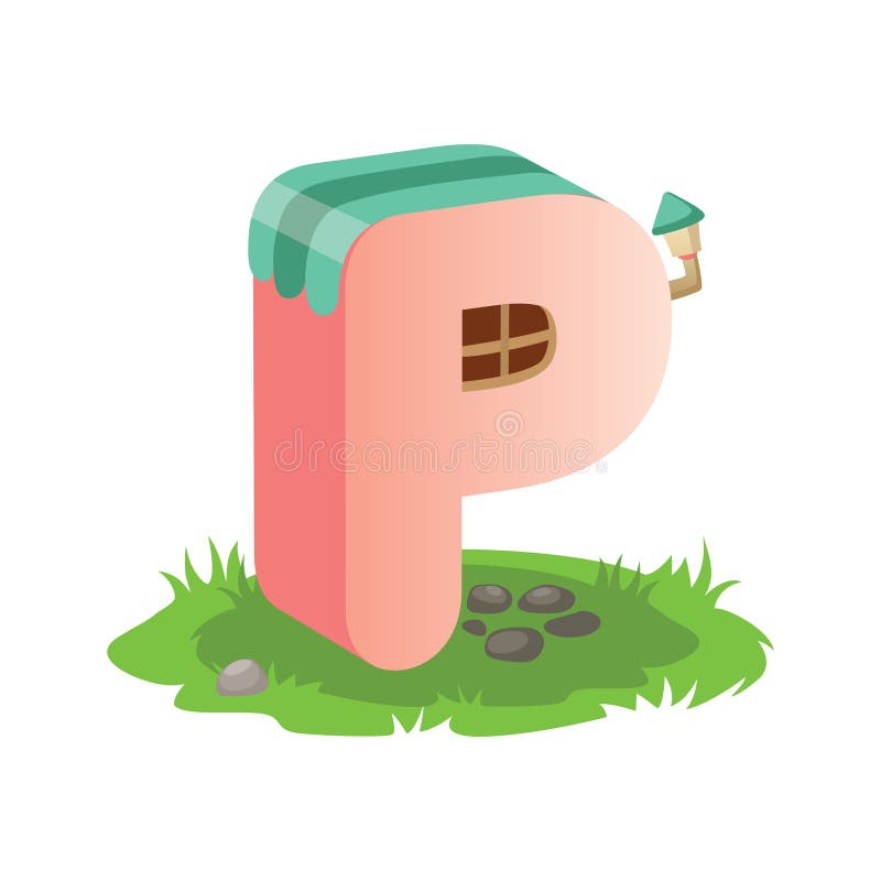 Home in the Shape of Alphabet P. Vector Illustration Decorative Design ...