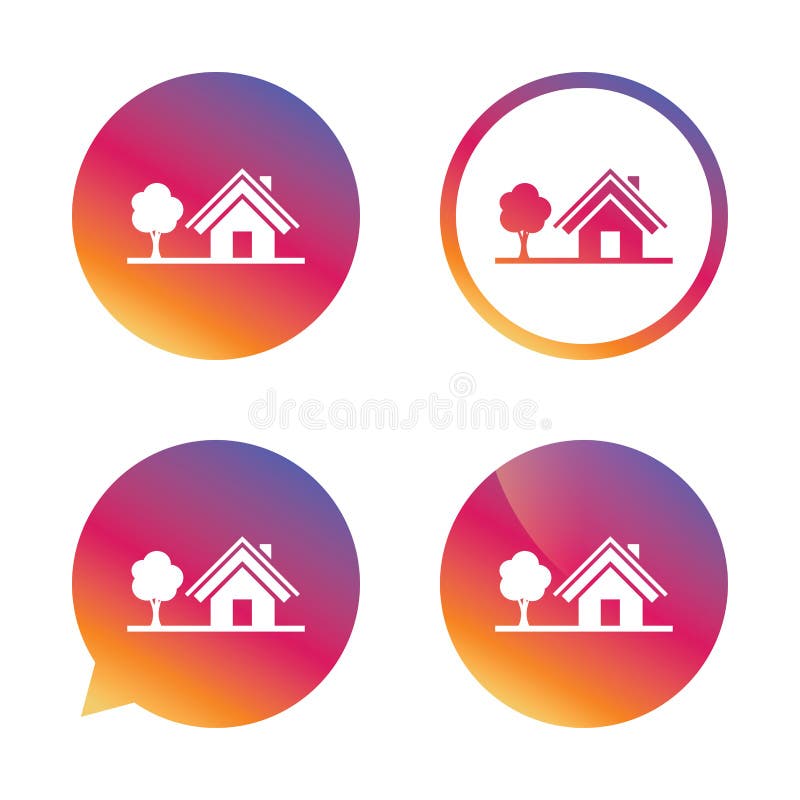 Home Sign Icon. House with Tree Symbol Stock Vector - Illustration of ...