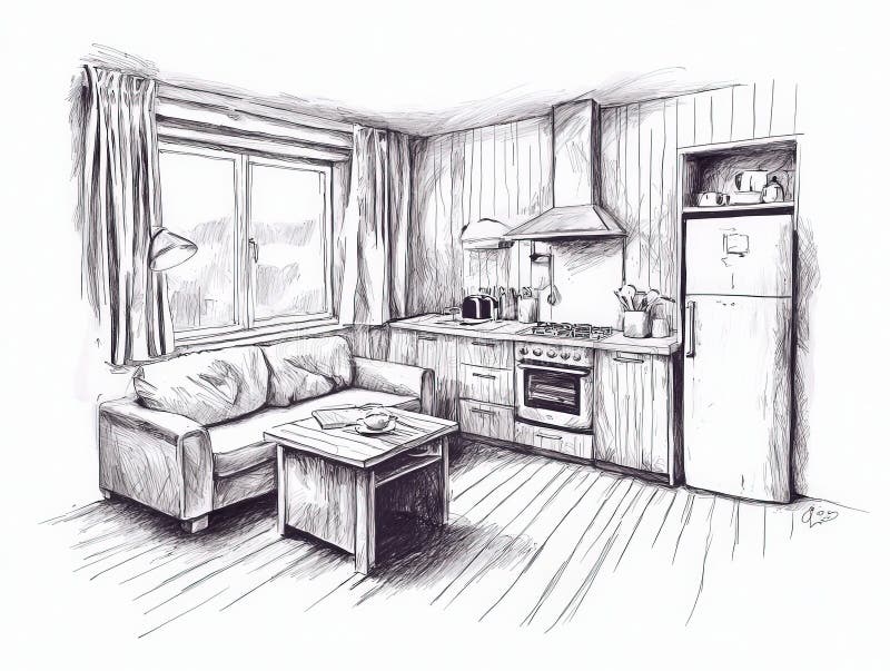 Home Sketch Cozy Illustration Interior Emphasizing Comfort Design Stock ...