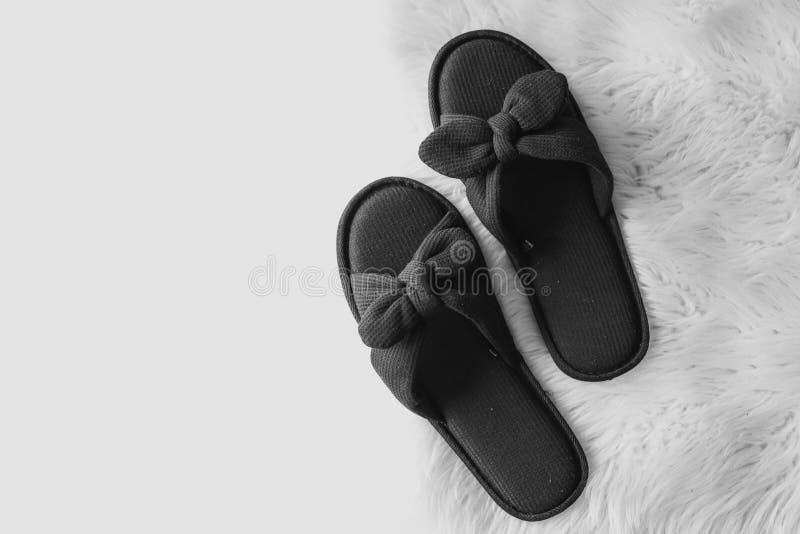 Home Slippers on a White Fluffy Carpet Stock Image - Image of cozy ...