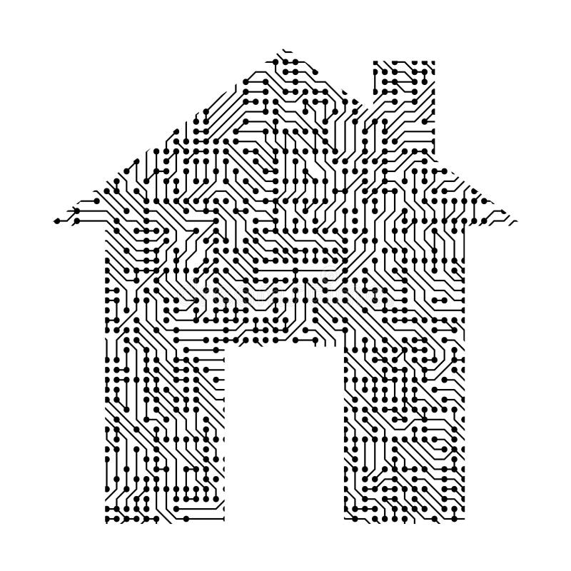 Home Smart Image Icon from Black Printed Board, Chip and Radio Component. Computer Electronics ...