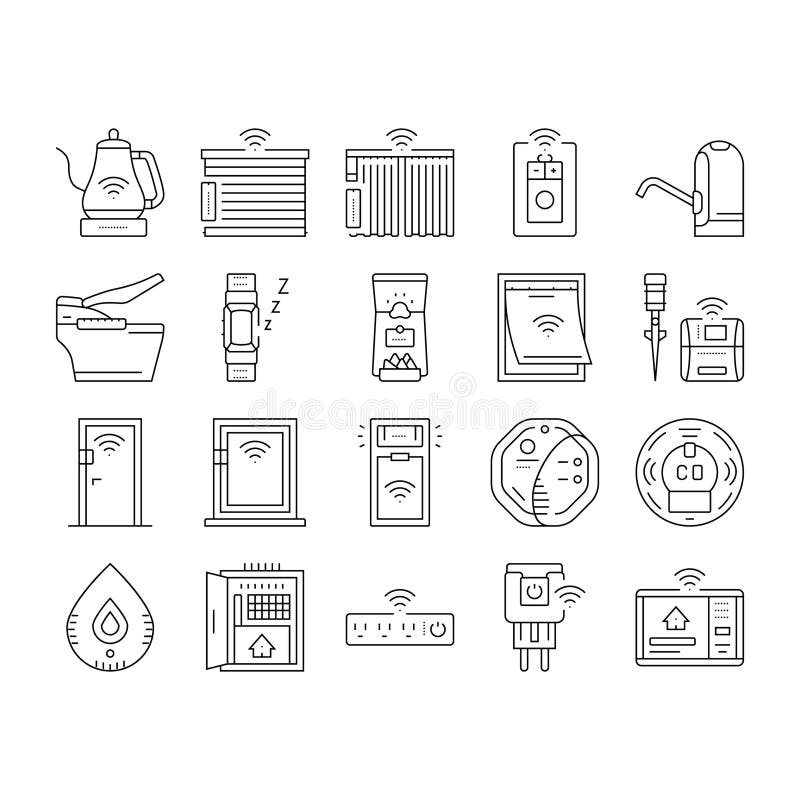 Home Smart Technology Control Icons Set Vector Stock Vector ...
