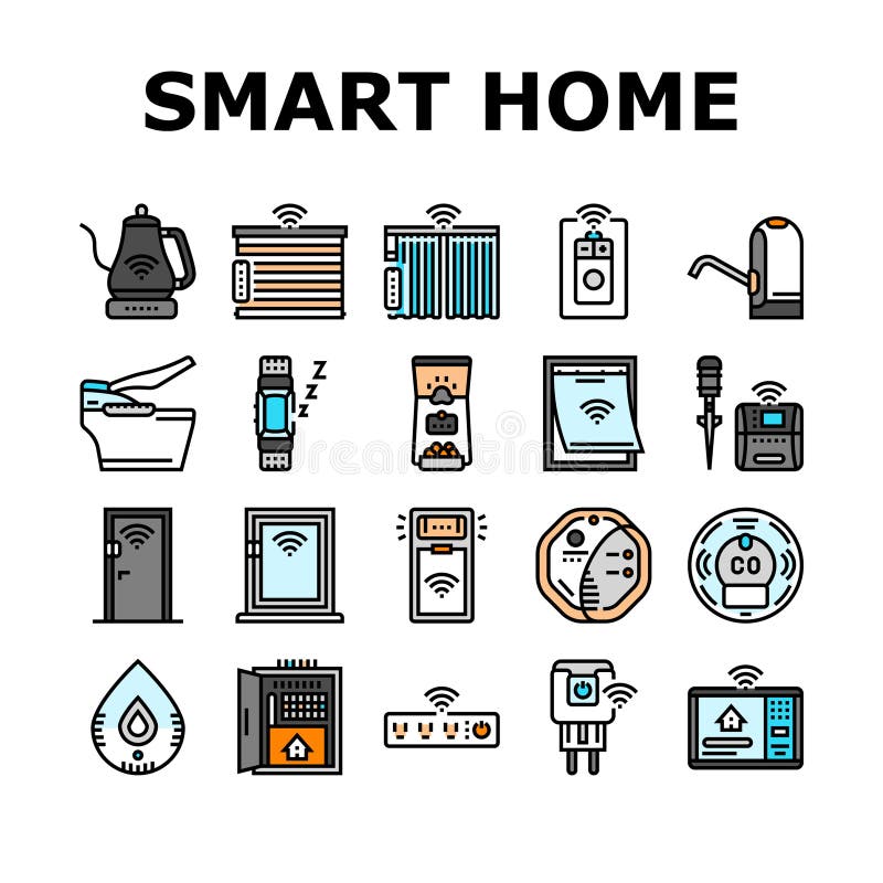 Home Smart Technology Control Icons Set Vector Stock Illustration ...