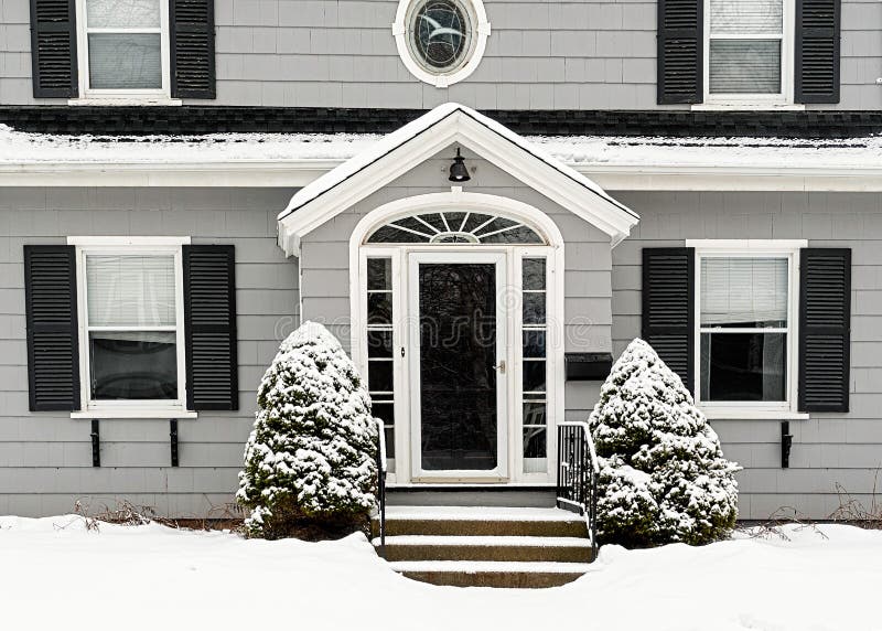 Home after snowfall stock photo. Image of holiday, entrance - 263626938