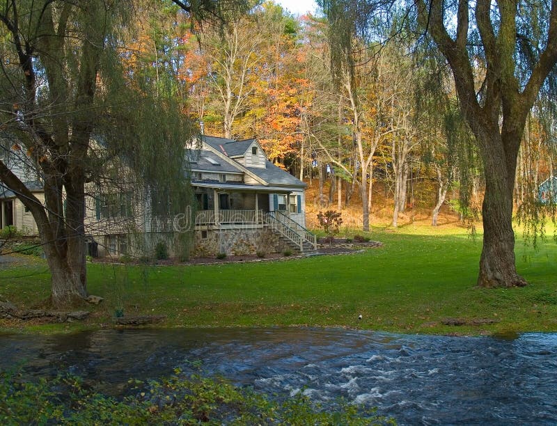 Home on Stream stock photo. Image of fall, trees, home - 4423464