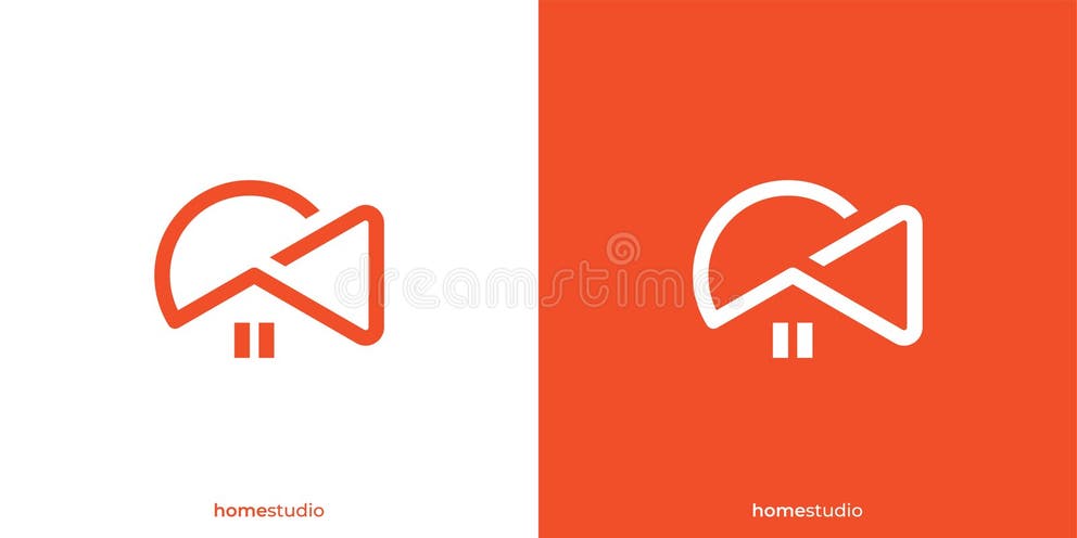 Home Studio Logo. Home and Abstract Play Buttons with Lineart Outline ...