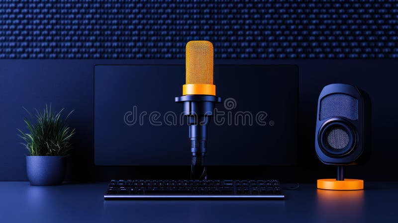 Home Studio Podcast Setup: Microphone, Computer, and Speakers for ...