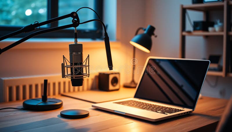 Home Studio Setup with Microphone and Laptop Stock Illustration ...