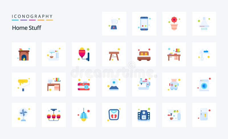 25 Home Stuff Flat Color Icon Pack Stock Vector - Illustration of lamp ...